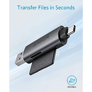 Anker USB-C and USB 3.0 SD Card Reader, PowerExpand+ 2-in-1 Memory Card Reader with Dual Connectors, for SDXC, SDHC, SD, MMC, RS-MMC, Micro SDXC, Micro SD, Micro SDHC Card, and UHS-I Cards
