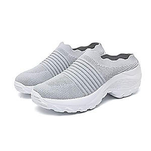 INMINPIN Women's Slip-on Mule Sneakers Lightweight Breathable Casual Shoes Platform Outdoor Clog Slippers,Grey,8.5 US Women