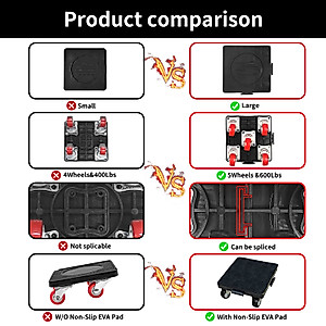 4 Pack Furniture Roller Mover with 5 Wheels & Furniture Lifter, Furniture Dolly, 950Lbs Load Capacity, 360° Rotation Moving Wheels for Moving Heavy Furniture Sofa Cabinet Refrigerator