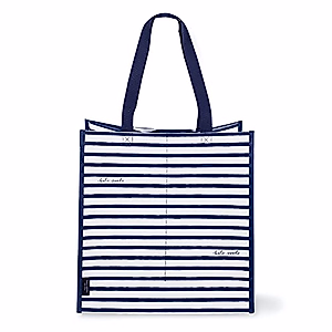 Kate Spade New York Reusable Shopping Bag, Grocery Tote with Shoulder Straps, Large Collapsible Tote, Navy Painted Stripe
