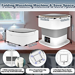 Portable Washing Machine, Mini Washing Machine, 11L Upgrade Model Foldable Small Washer, Collapsible Compact Laundry Washer and dryer 2 in 1, Apartment, Dorm, Rv, Socks, Underwear, Baby Clothes, Grey