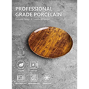 Sweese Dessert Plates Porcelain Round Salad Plates Set - 8 Inches Set of 4- Woodgrain Microwave Safe Wood Look Dishes for Housewarming Gift