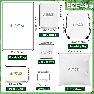 44Pcs Sublimation Blanks Products Set, DIY Sublimation Blanks with Car Coaster, Mouse Pad, Pillow Covers, Garden Flag, Makeup Bag, Drawstring Bag for Sublimation Transfer Heat Press Printing Crafts.