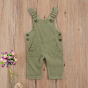 YOKJZJD Newborn Infant Baby Boy Girl Fall Winter Suspender Pants Overalls Corduroy Bib Pants Trousers with Pockets (Green, 12-18Months)