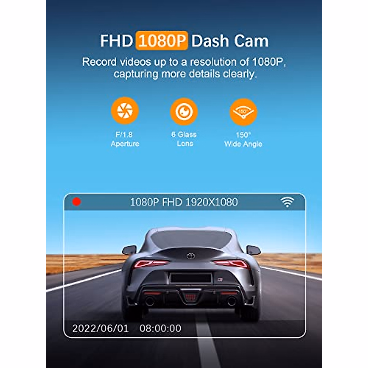 Dash Cam WiFi FHD 1080P Car Camera, Front Dash Camera for Cars, Mini Dashcams for Cars with Night Vision, 24 Hours Parking Mode, WDR, Loop Recording, G-Sensor, APP, Support 128GB Max