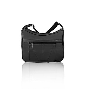 Roma Leathers Gun Concealment Shoulder Purse with Organizer - Cowhide Leather, Adjustable Strap - Black