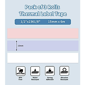 D30 Label Maker with 4 Tapes - Black on Pink, Purple, White Tape, Mini Bluetooth Label Printer, Portable Smart Phone Handheld Sticker Mini Labeler Inkless Rechargeable, BPA-Free