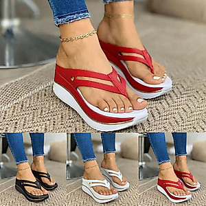 KHIIen Women's Sandals Comfortable Flip Flops Orthotic Thong Style Sandals with Arch Support Summer Casual Wedge Sandals Shoes Massage Function