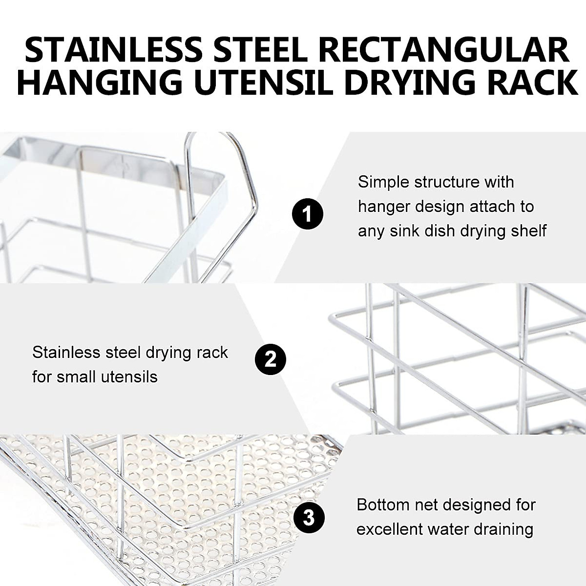 OSALADI Dish Drying Rack Stainless Steel Kitchen Utensil Holder Square Kitchen Caddy Sink Organizer Chopsticks Holder Hanging Kitchen Utensil Organizer Wire Storage Holder