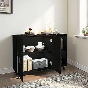 Gyger Kitchen Sideboard with 2 Door 2 Shelves,Black Buffet Cabinet with Storage for Dinning Room Living Room