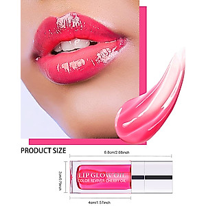 Hydrating Plumping Lip Glow Oil,Shine Tinted Lip Gloss,Glow Reviver Lip Oil,Long Lasting Moisturizing Clear Lip Plumper Oil Tint for Lip Care Dry Lips,Women's Day Makeup Gift ( (#007 Raspberry Red)