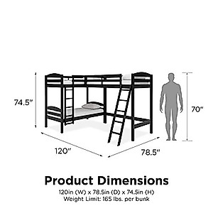 DHP Dorel Living Clearwater Triple Wood Bunk, Twin Size, Black Bed