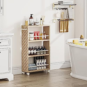 LITTLE TREE 4-Tier Slim Rolling Storage Cart with Handle, Narrow Utility Trolley carts with Wheels for Small Place