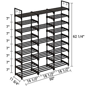 WOWLIVE 9 Tiers Large Shoe Rack Shoe Storage Shoe Organizer 50-55 Pairs Shoe Tower Unit Shelf Durable Metal Pipes with Plastic Connectors Stackable Shoe Cabinet Black(SSS3B9)