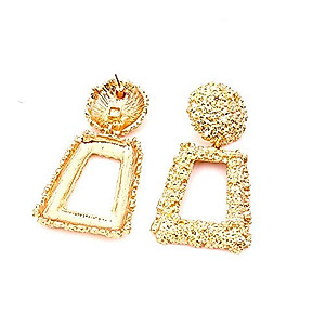 Hollow Geometric Large Square Dangle Earrings Metal Statement Drop Earrings Punk Bohemian Raised Textured Design Big Hoop Earrings for Women Fashion Jewelry