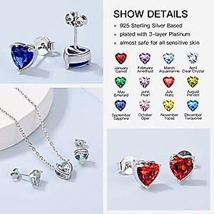925 Sterling Silver March Birthstone Earrings, Womens Hyperallergic Earrings Simple Dainty Aquamarine Crystal Heart Shaped Stud Earrings Women