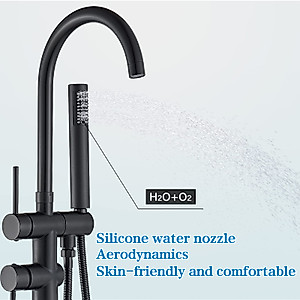 YAGATAP Freestanding Bathtub Faucet Floor Mount Tub Filler Matte Black High Flow Shower Faucets with Handheld Shower Mixer Taps Swivel Spout