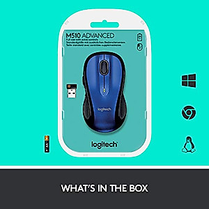 Logitech M510 Wireless Computer Mouse – Comfortable Shape with USB Unifying Receiver, with Back/Forward Buttons and Side-to-Side Scrolling, Blue