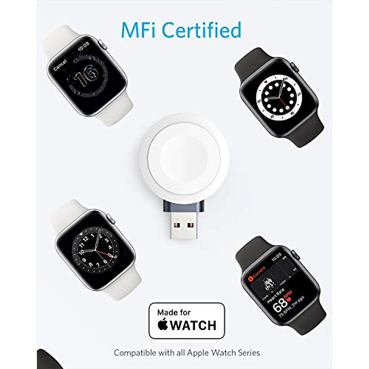 Anker Portable Magnetic Charger, Cordless Charger for Apple Watch with USB A Connector, [MFi Certified] Compatible with Apple Watch Series 1/2/3/4/5/6