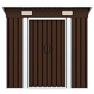 INLIFE Garden Shed with Sliding Doors Galvanized Steel Metal Storage Shed Outdoor Tool Storage Shed for Garden,Patio,Backyard Tools and Accessories Brown 74.8"x48.8"x71.3"