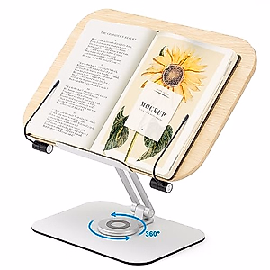 Book Stand for Reading, 360° Rotate Height & Angle Adjustable Ergonomic Reading Stand with Page Clips, Reliable Aluminum Alloy Book Holder for Textbook, Recipe, Cook Book, Music Sheet, Tablet
