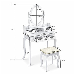IRDFWH Dressing Table Concise 4-Drawer 360-Degree Rotation Removable Dresser White with Dressing Table Stool