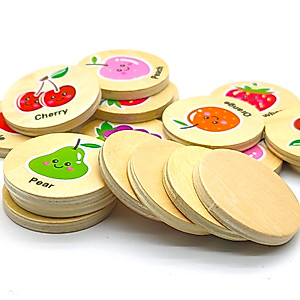 Pualsol Wooden Memory Game for Kids.20PC Memory Matching Games for Toddlers 2-4 Years.Preschool Game Memory Card Toy.Matching Games for Toddlers 1-3(Fruit)