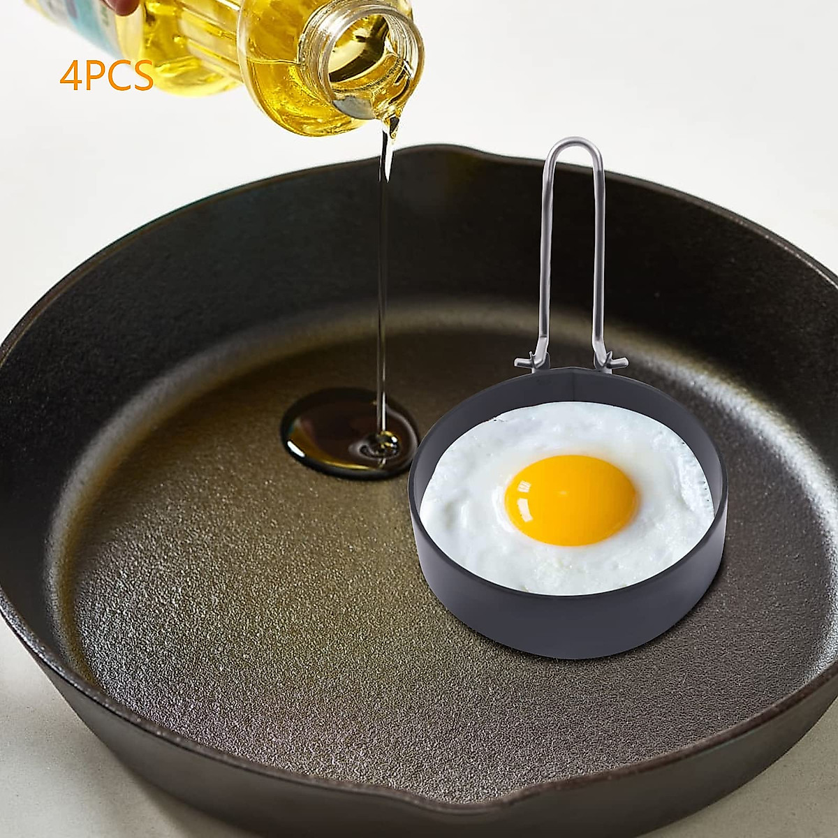 3inch Nonstick Egg Rings Set of 4, Round Crumpet Egg Maker Molds for English Muffins Pancake Cooking Griddle, Round Egg Cooker Rings for Camping Indoor Breakfast Sandwich Burger