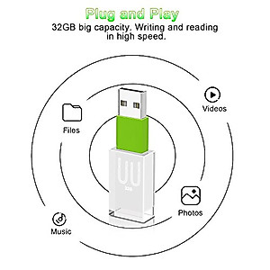 Crystal USB Flash Drive Waterpoof Flash Disk Thumb Drive high Speed led Light Special USB Memory Stick 32G UU (Blue+Green 2 Pack)