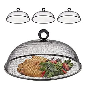 4 Pack Metal Mesh Food Tents for Outdoor Dining, Plate Covers for Outside Parties, Picnics, BBQs (Black, 11 In)