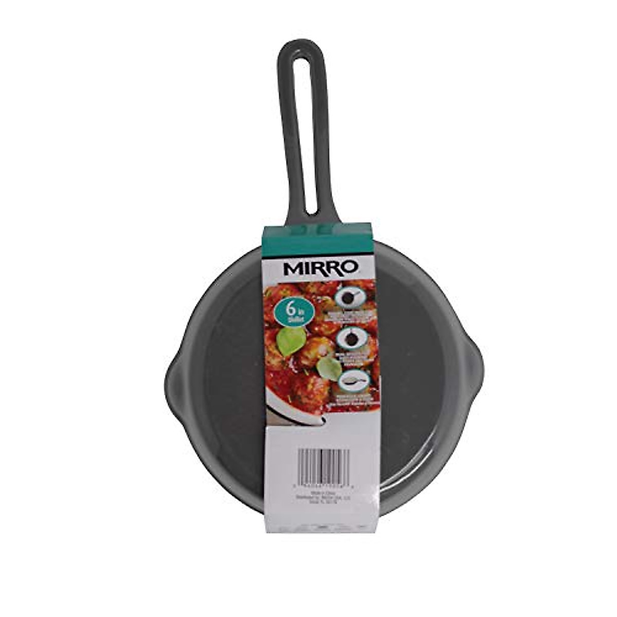 Mirro MIR-19056 6" Mini Cast Iron White Enamel Coated Interior Skillet, Grey, Ready to Use