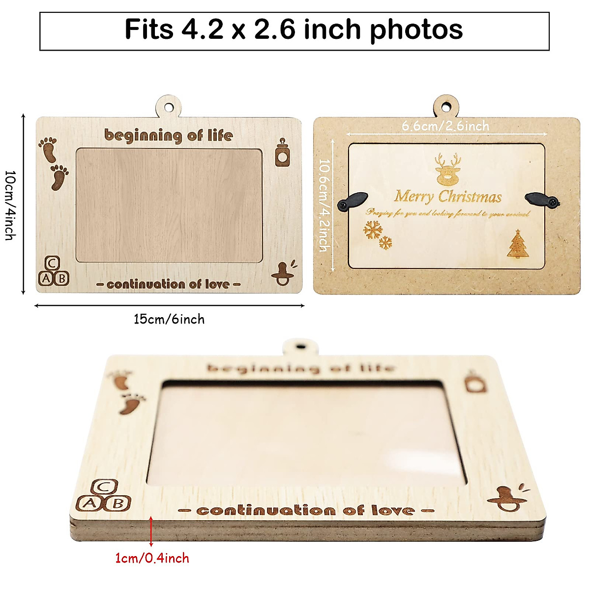 Christmas Souvenir Decorations Wooden Sonogram Picture Frame Charm Ultrasonic Frame Hanging for Friends, Parents and Grandparents Holiday Gifts