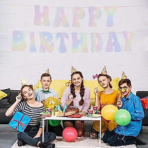 KIDZVEFUN Happy Birthday Decorations, Iridescent Banner and Smile Face for Birthday Party Disco Silver Cool Stranger Things Supplies Favor 21st 30th 40thBday Decorations for Women(Iridescent Happy Birthday)