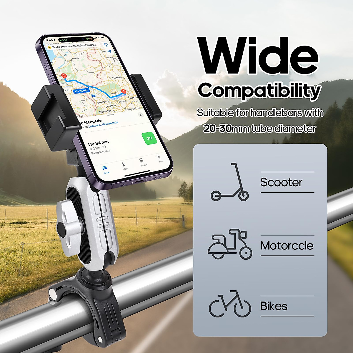 Kalofaye Camera Mount Clamp Mount Bicycle Handlebar Adapter Mount Aluminum Alloy with Dual 360°Rotatable Ball Head with Adapter Phone Clip Compatible with SJCAM GoPro Hero and Other Action Cameras