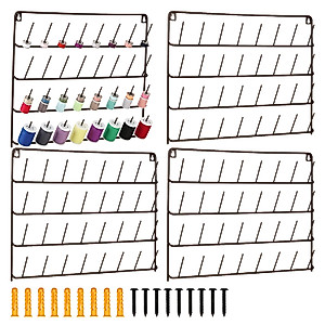 HAITARL 4 Set of Sewing Thread Organizer,Wall-Mounted Metal Thread Rack,32-Spool Thread Holder with Hanging Hooks for Organizing Threads,Brown