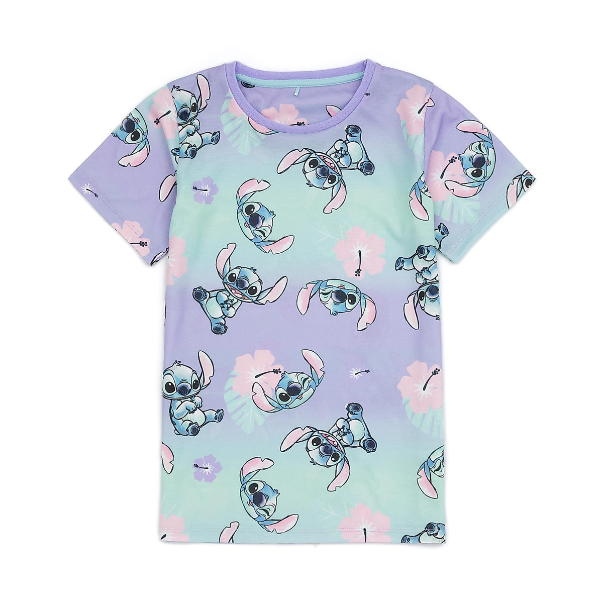 Disney Lilo And Stitch Girls 2 Pack Pyjama Set | Kids Short Sleeve T-Shirt Complete & Shorts PJs | Just Chill Alien Graphic Purple