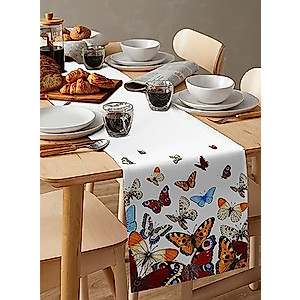 Red Orange Blue Butterfly Table Runner 120 Inches Long Farmhouse Dress Scarves, Modern Abstract Art Aesthetics Dining Tablerunner for Coffee Table/Kitchen Island/Party Décor, 13" x 120"