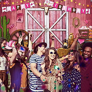 Breling Western Cowgirl Birthday Banner Cowboy Backdrop Photography Booth Prop Pink Cowgirl Party Background for Cowgirl Birthday Baby Shower Party Decorations Supplies, 71 x 43 Inch