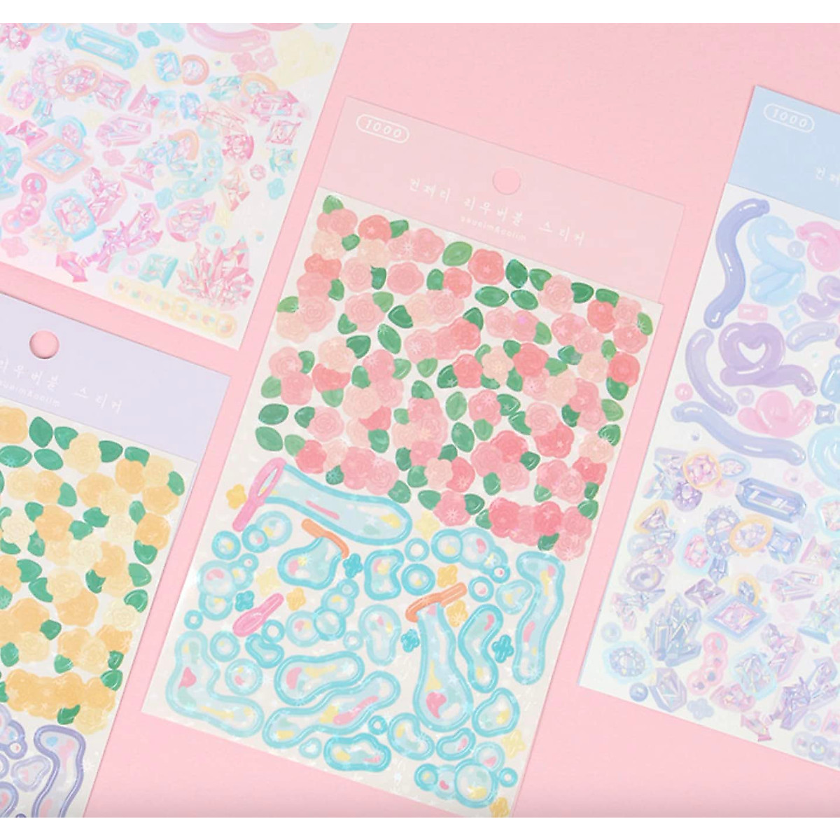 Cute Essential Kawaii Aesthetic Stationery Sticker Pack - 8 Sheets (258+ Stickers) - for Planners, journals, scrapbooks, Gifts, Kpop photocards, polocos, Frame, Removable, Confetti, Flowers, Bubble