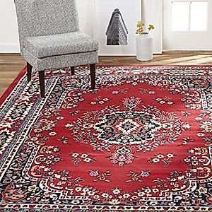 Home Dynamix Premium Sakarya Traditional Medallion Border Area Rug, Claret, 7'8"x10'7" Rectangle