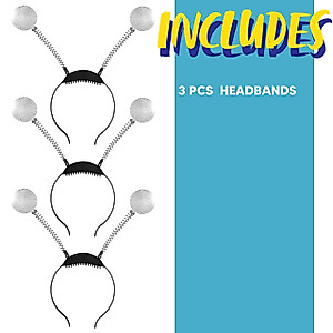 JOYIN 3 Pack LED Silver Martian Antenna Headband, Light UP Alien Headbands Head Bopper Balls, Glowing Martian Headbands Set, Alien Headpiece, Party Halloween Costume Accessories Party Favor