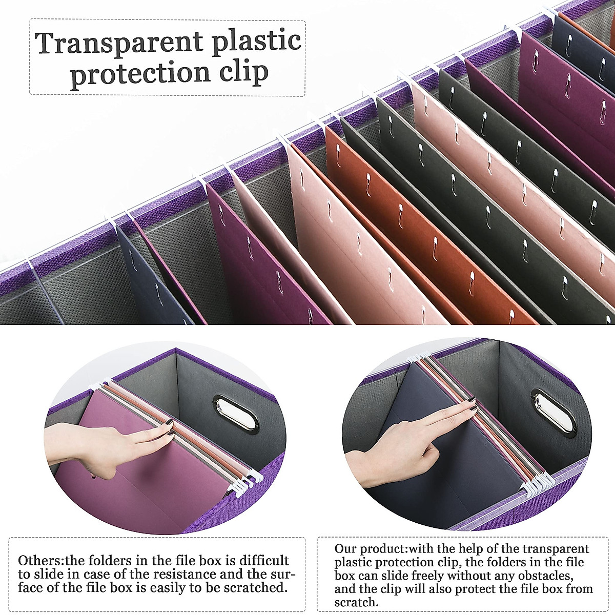 Oterri File Organizer Box,Filing Box with Lid,File Box for Letter/Legal File Folder Storage, Portable Hanging File Box for Office/Decor/Home,1 Pack,Purple-Box only