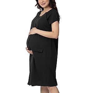 Kindred Bravely Labor and Delivery Gown | 3 In 1 Postpartum Nursing Hospital Gown (Black, S/M/L)
