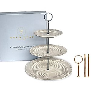 Victoria Interchangeable 2 or 3 Tier Cake Cupcake Dessert Display Stand - Perfect for Entertaining - Elegant Serving Plate/Platter Includes Silver and Gold Hardware