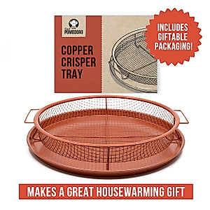 Chef Pomodoro Copper Crisper Tray, Air Fryer Tray for Oven, Deluxe Air Fry in Your Oven, 2-Piece Set, Air Fryer Baking Pan, Air Fryer Basket for Oven (Round- Large)