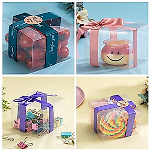 LEMEOSO 30Pcs Clear Favor Boxes 4 x 4 x 2.5 Inch Transparent Plastic Boxes for Packaging Party Favors Treats Candy Macaron Strawberries