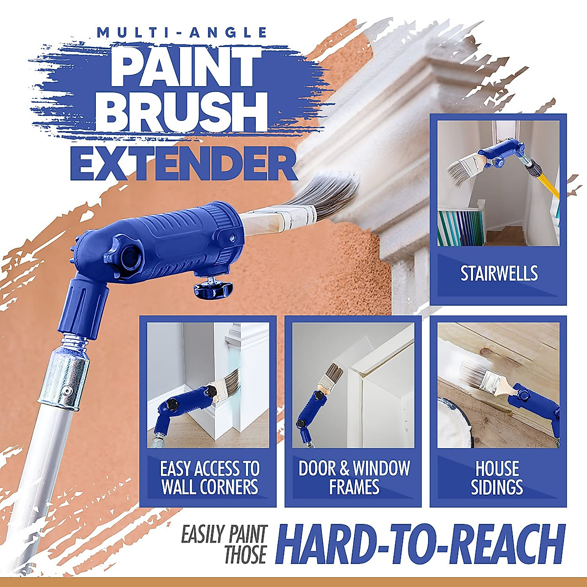 Multi-Angle Paint Brush Extender - Paint Edger Tool for High Ceilings, Walls, Trim and Corner Painting Tool, Paint Roller Extension Pole Attachments for Cutting in Clean, Paint Pole Extension Device