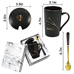 YHRJWN - Taurus Constellation Zodiac Sign Star Coffee Mug, Birthday Gift for Women, Girls, Men, Teens, 12 Horoscope Astrology Lovers, 14 Oz Black (Spoon, Lid, Gift Box)