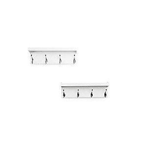 AHDECOR Entryway Floating Wall Mounted Coat Rack, Storage Hanging Shelf with 4 Durable Hangers, White, Set of 2