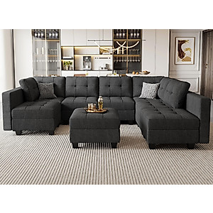 Belffin Modular Convertible Sectional Sofa Couch with Reversible Chaise U Shaped Couch Set with Storage Ottoman Sectional Modular Sofa with Storage Seats Dark Grey